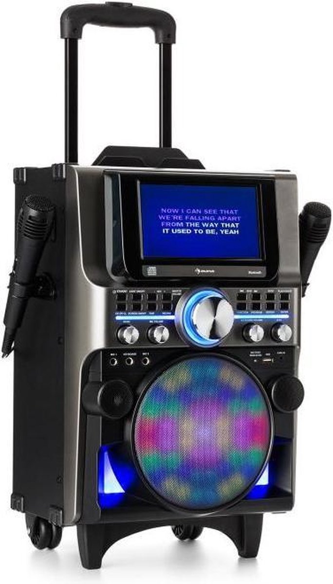 DisGo Box 360 BT partysysteem 2 microfoons HDMI BT LED USB rollers ...