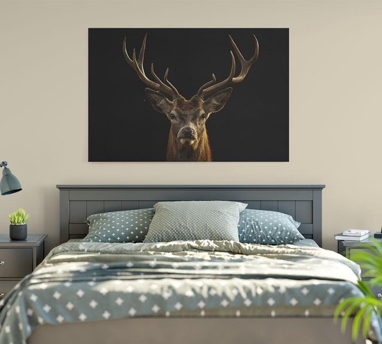 Edelhert op zwarte achtergrond - Foto op Canvas - 150 x 100 cm | bol.com