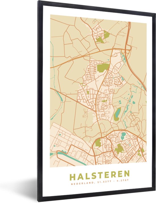 Fotolijst incl. Poster - Kaart - Halsteren - Plattegrond - Vintage ...