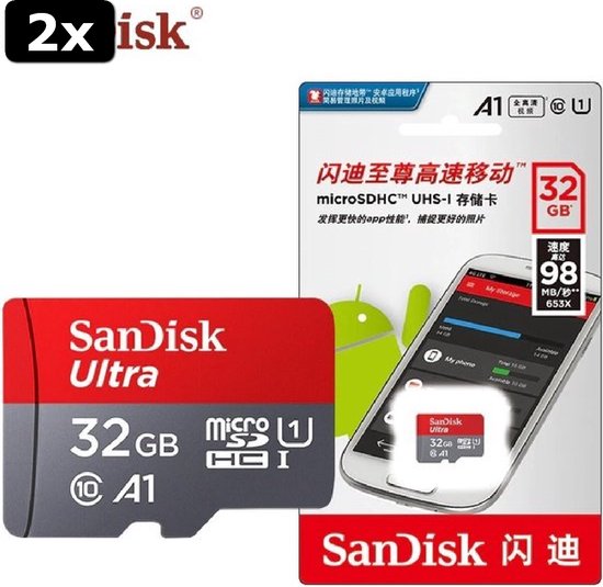 2x SanDisk 32 GB Micro SD Ultra 120 MB/s UHS-I A1 Class 10 | bol