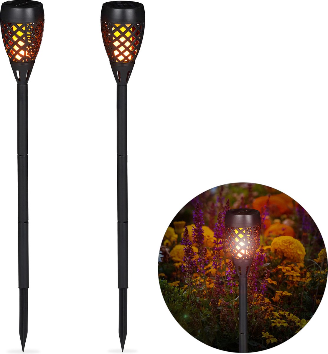 Relaxdays 2x tuinfakkel solar - led fakkels - tuinverlichting ...