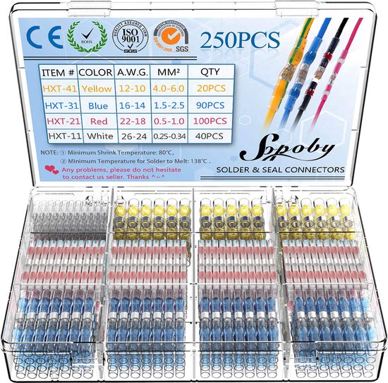 250 stks Soldeer Seal Wire Connectors - Waterdichte Krimpkous Butt ...