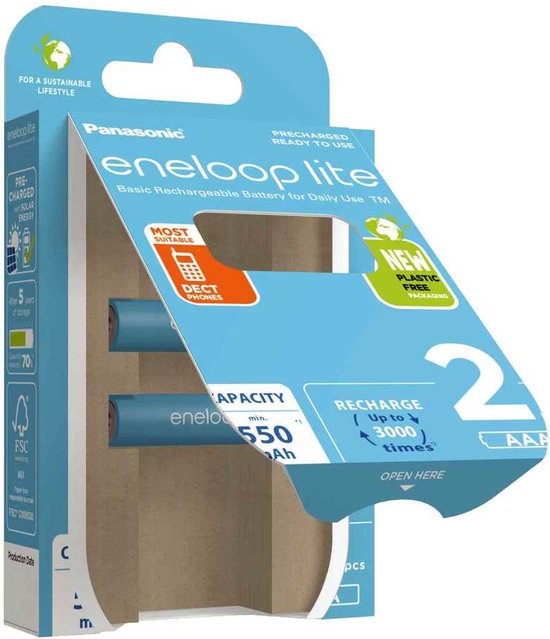 Panasonic eneloop lite oplaadbare AAA batterij - 550 mAh - NiMH - 2 ...