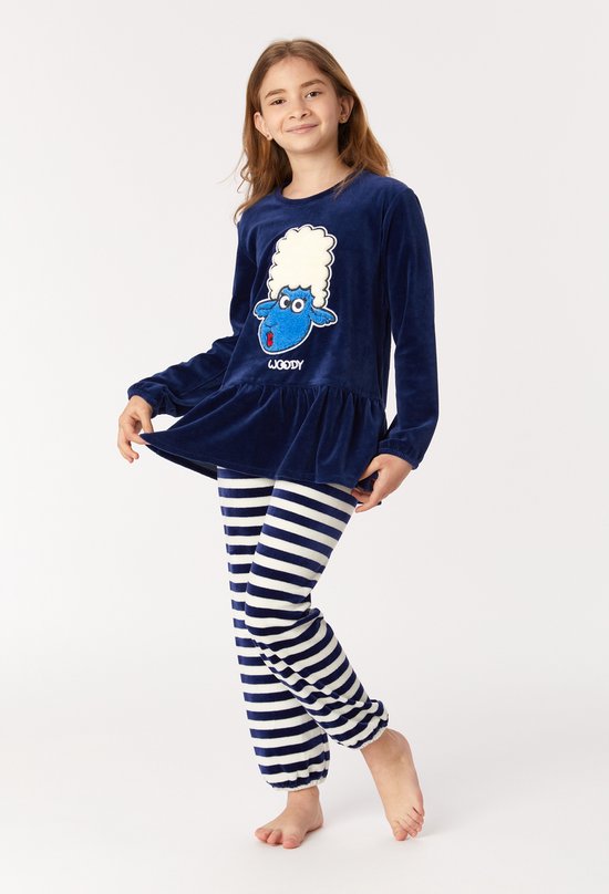 Woody pyjama velours meisjes - donkerblauw - schaap - 222-1-PDL-V/969 ...