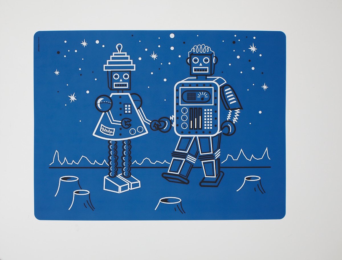 Modern Twist Mark Matz Robot Love Placemat - 40 x 32 cm - Blauw | bol.com