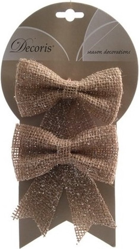 Decoris Kerst decoratie strikjes - 6x st - jute - glitters - 13 cm - kerststrikjes -... | bol