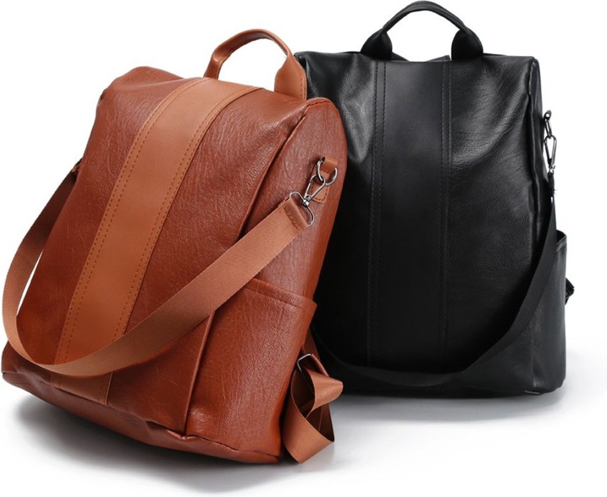 Rugtas - Dames - Rug en schoudertas in één - Rugzak - PU Leer - Bruin ...