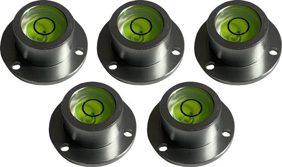 Set van 5 ronde waterpassen in aluminium behuizing (25.5x16.5x11.5 mm ...