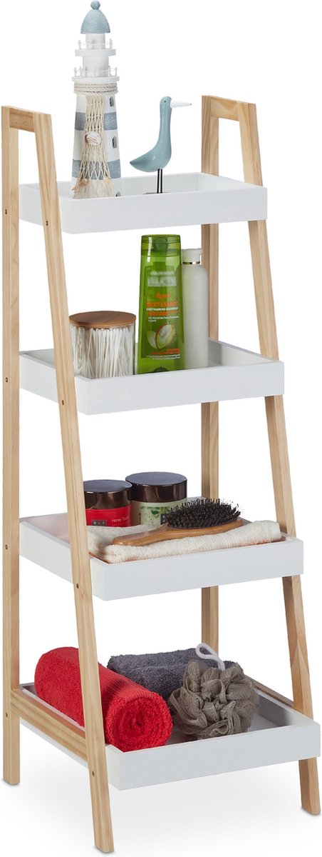 Relaxdays badkamerrek - ladderrek badkamer - 4 etages - opbergrek - rek ...