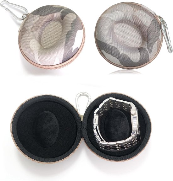 2 Pieces Portable Watch Box - Padded Round Watch Case - With Carabiner ...