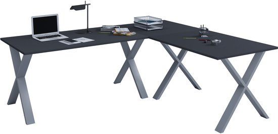 VCM Hoekbureau Computerbureau Hoekbureau Lona 50 X Aluminium Zwart Hoekbureau... | bol