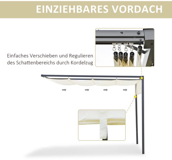 Merax Pergola 3x3 m Terrasoverkapping Met Verstelbaar Doek ...