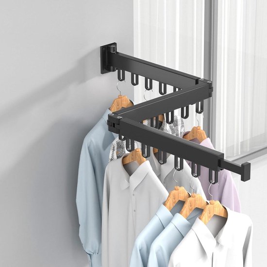 Laundry Foldable Wall Mounted Drying Rack with Hooks Strong Clothes ...