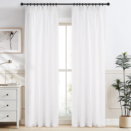 Gordijn - 2 stuk - met plooiband - transparant - 225*132cm - wit | bol