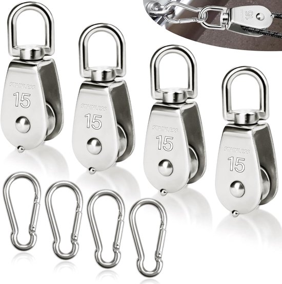 Flessenset - 8 stuks - inclusief 4 katrol M15 en 4 karabijnhaken M4 ...