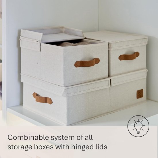 Opbergdozen met deksel - Tijdloos design - Set van 2 - Beige - Linnen ...