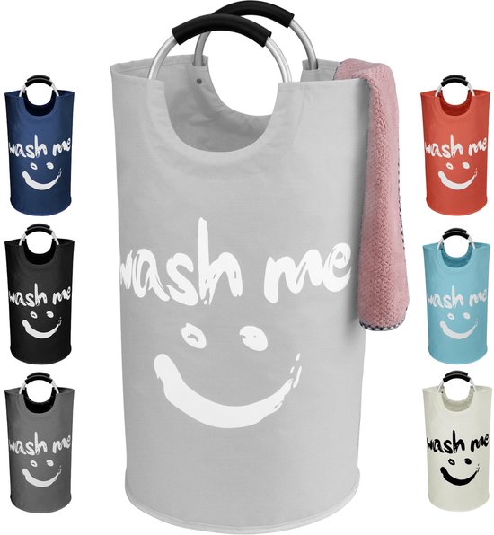 IHOMAGIC Grote wasmand 115L, opvouwbare wasmand, wasmand met lachend ...