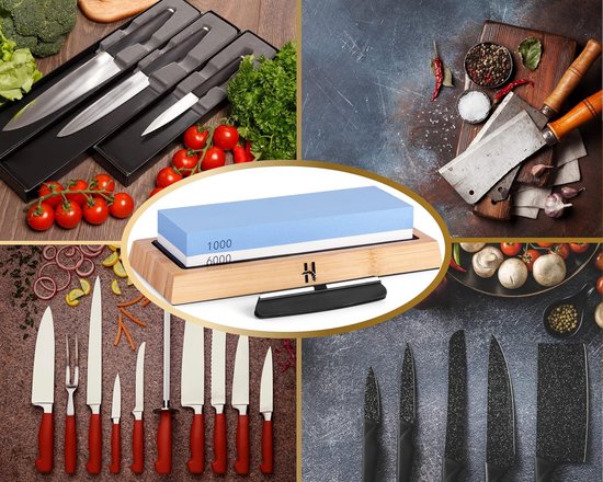 Pierre à aiguiser Hanamura - Affûtage de Couteaux - 1 pièce - Support en bambou | bol