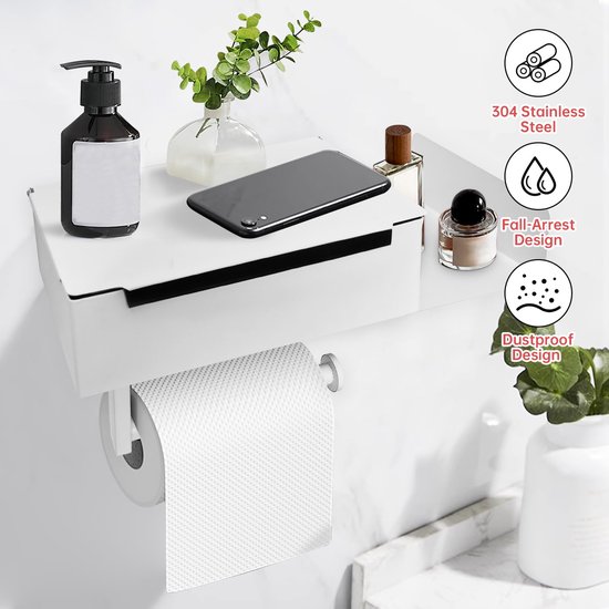 Toiletrolhouder met vakje voor vochtige doekjes, toiletrolhouder zonder ...