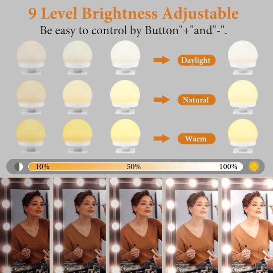 LED Mirror Light 10 Dimmable LED Lights 3 Colours Makeup Lighting Dressing Table... | bol