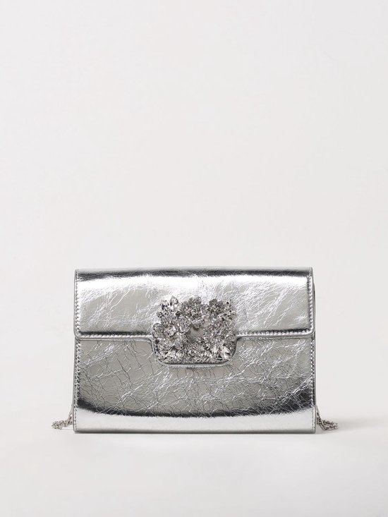 Metallic Clutch Crystal Embellisht Wo - Silver Clutch Bags | bol