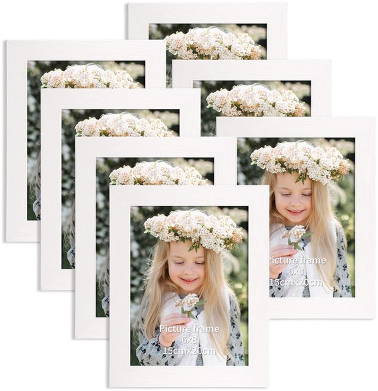 Witte fotolijst met houtnerf-effect - set van 7 - 15x20 cm - MDF en PS ...