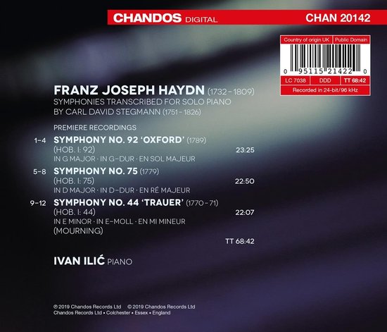 Ivan Ilic - Haydn: Symphonies Transcribed By Carl David Stegmann (CD ...