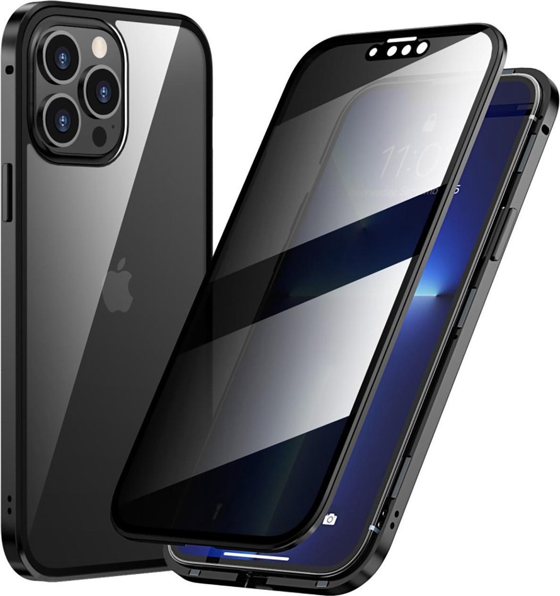 Cazy Magnetic Glass Privacy Hoesje geschikt voor iPhone 13 Pro - Zwart ...