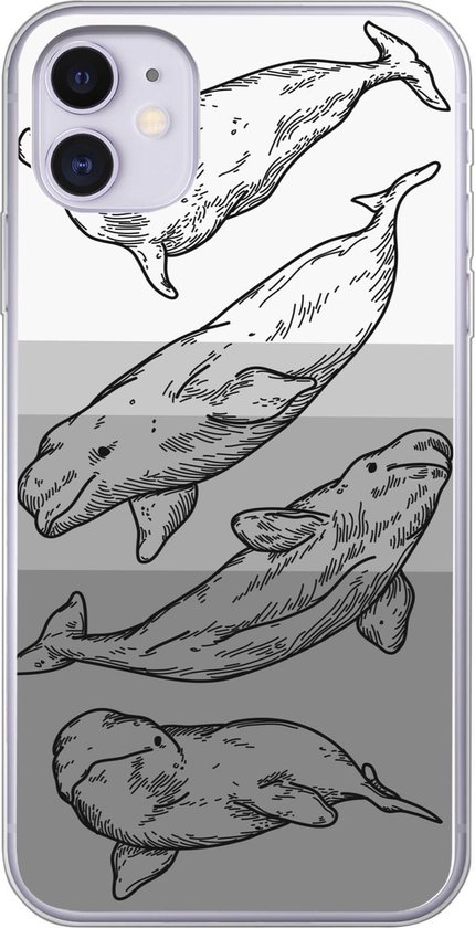 iPhone 11 hoesje - tekening van vier witte walvissen - zwart wit - Siliconen | bol.com