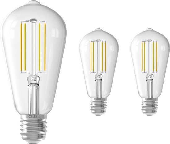 Voordeelpak 3x Calex Smart Tuya Wifi E27 Edison Filament 7w 806lm 818