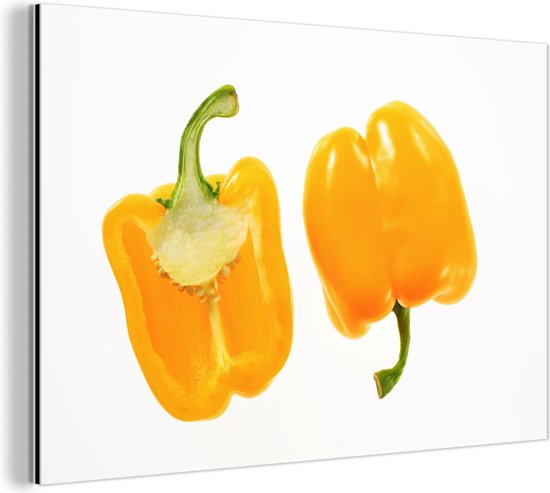 Wanddecoratie Metaal - Aluminium Schilderij - Gele peper door de helft ...