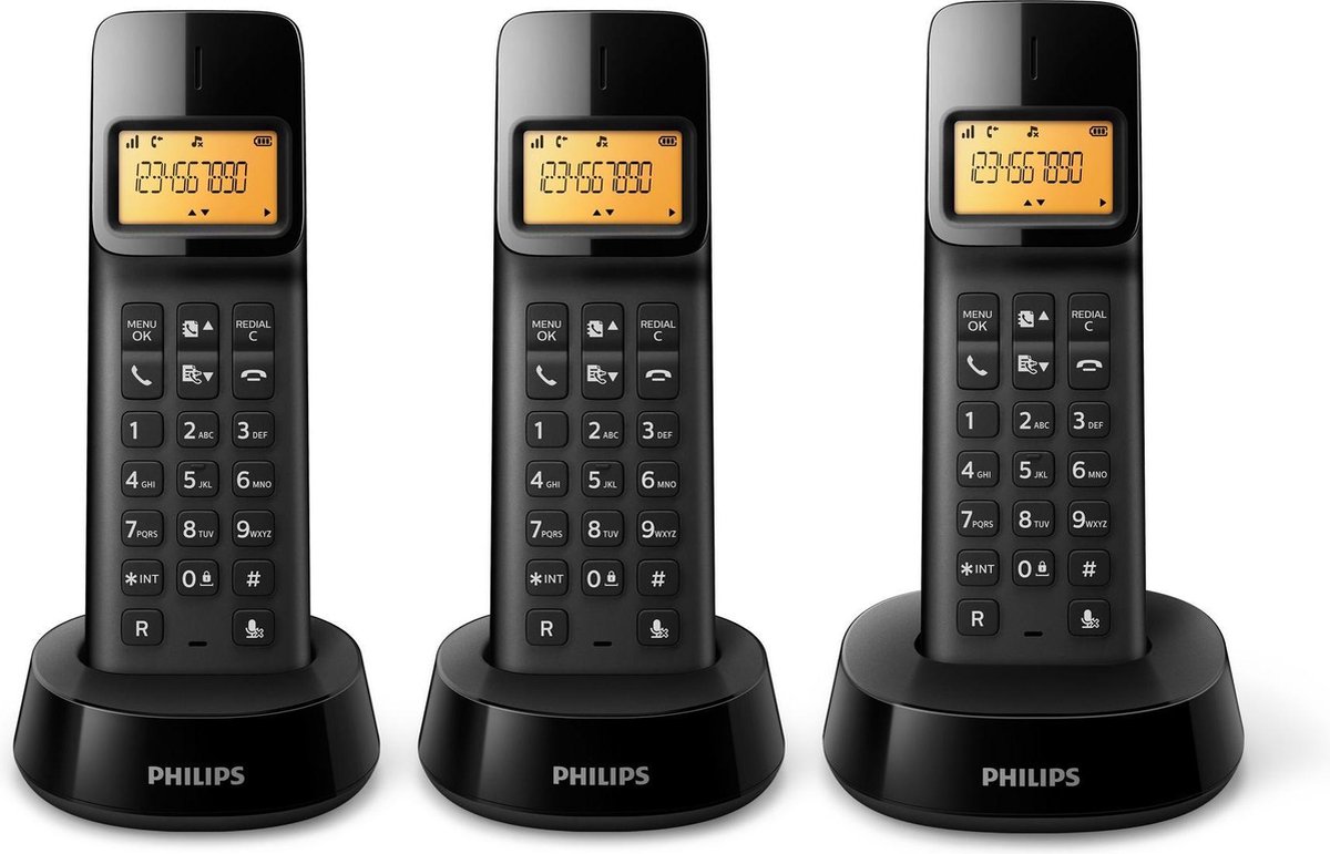Philips D1403 - Vaste telefoon - Trio DECT telefoon - Zwart | bol