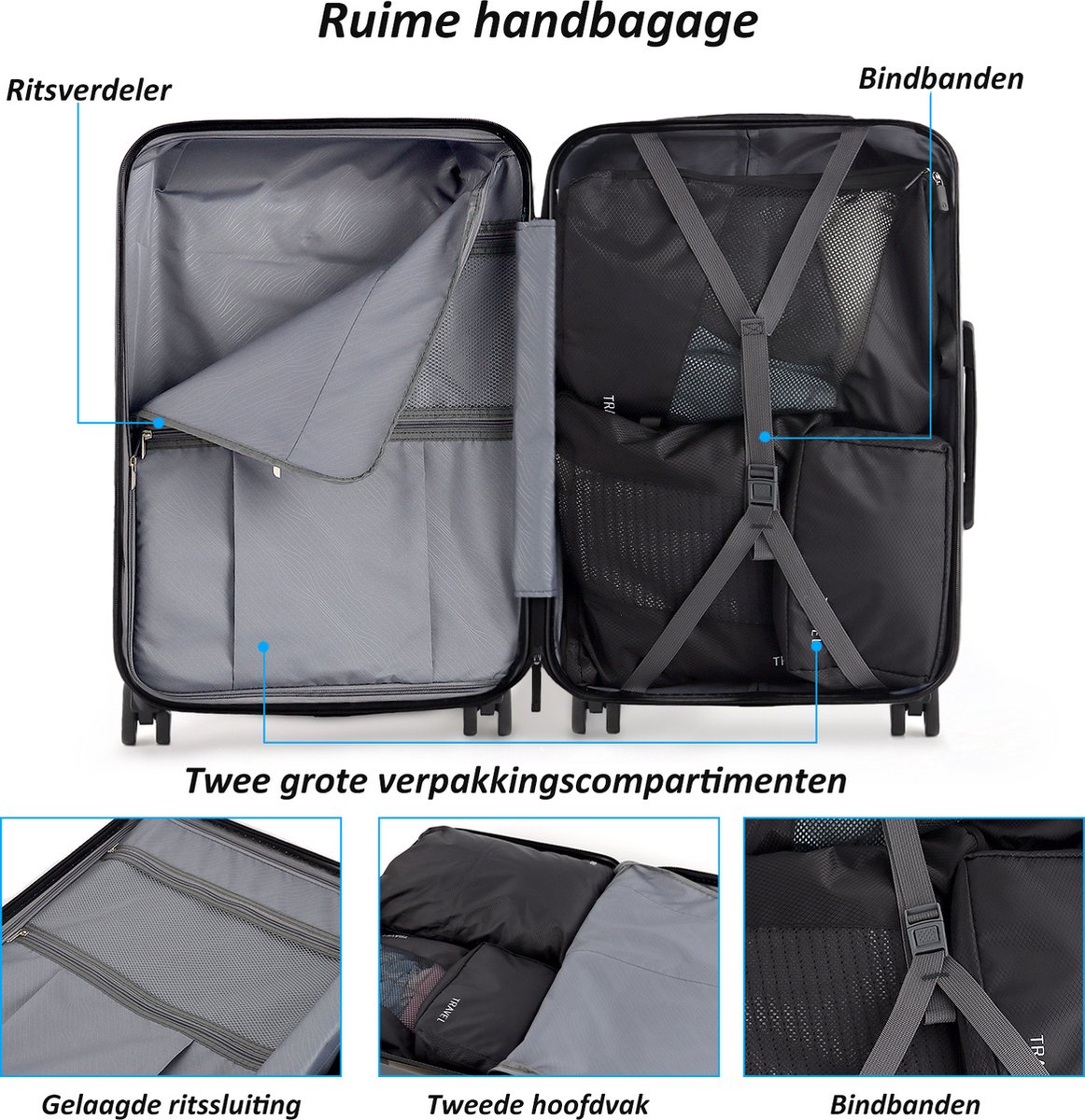 TAN.TOMI Kofferset - 3 Delig - 41L Handbagage + 65L +95L Ruimbagage ...
