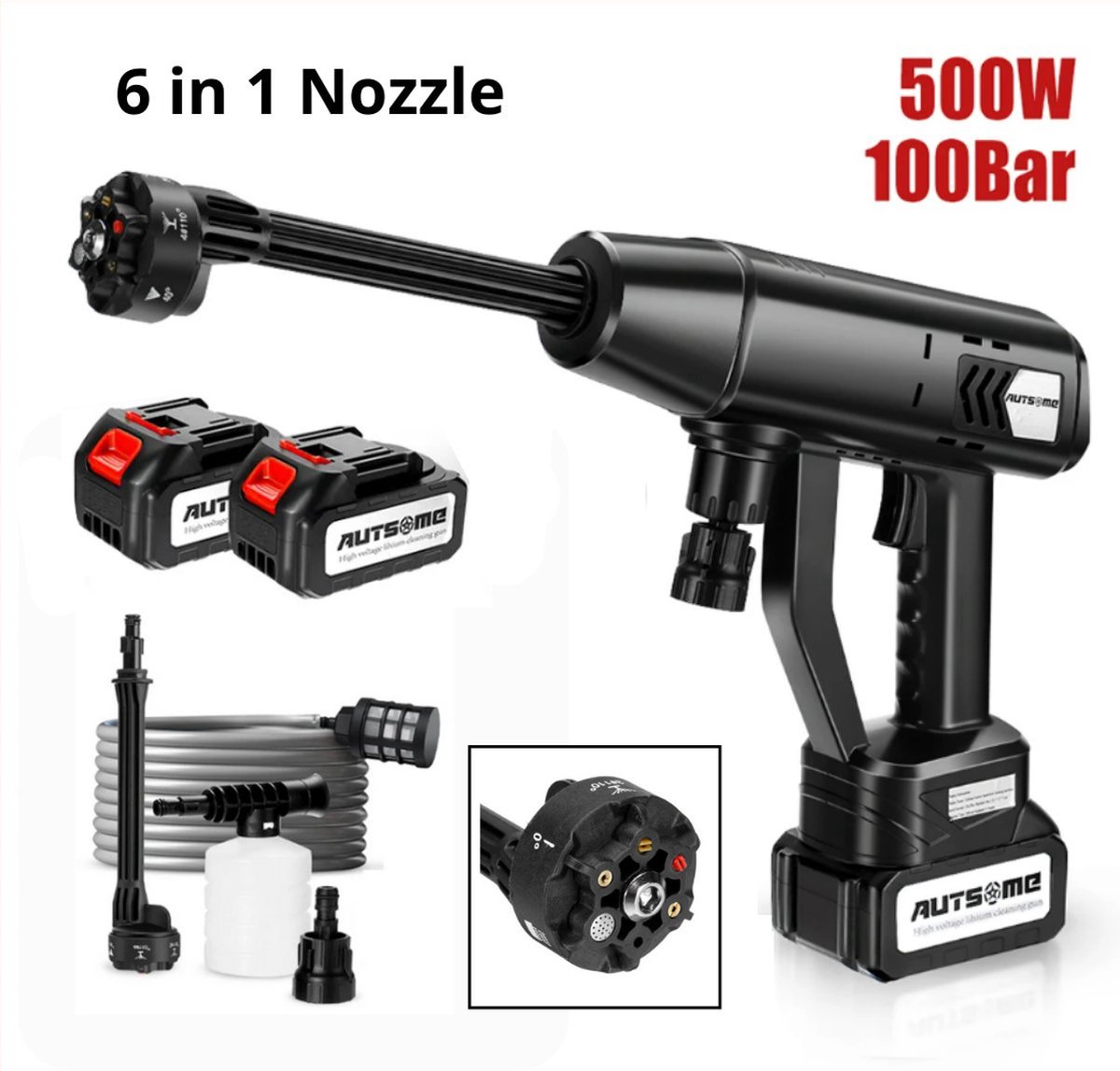 Dripio Draadloze Hogedrukreiniger - 6 in 1 Nozzle - Inclusief 2 accu's ...