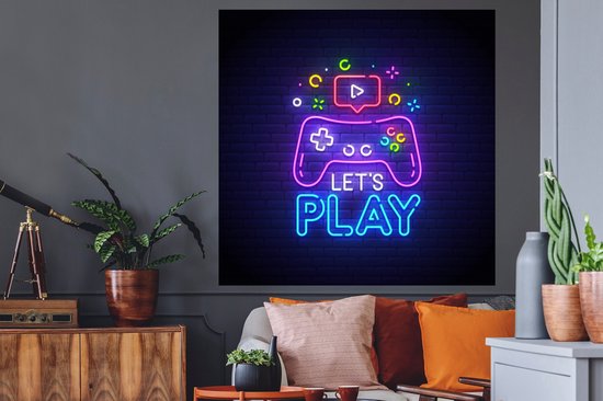 Muurstickers - Sticker Folie - Gaming - Neon - Let's Play - Controller ...