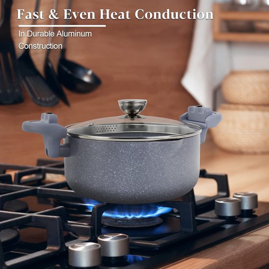 Pasta Pot Inductie 24 cm Kookpot 4.5 L met Vergiet Glazen Deksel ...