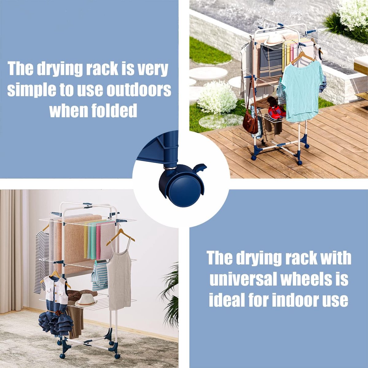 Droogrek met wieltjes, droogrek toren inklapbaar staand droogrek met 6 ...