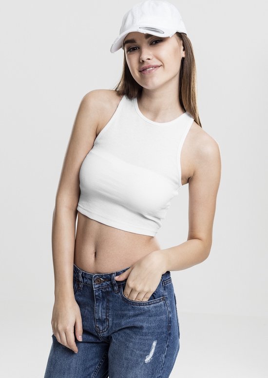 Urban Classics Cropped Rib Dames Top - wit - M | bol