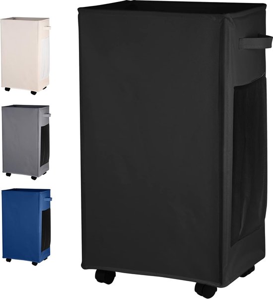 Hoge wasmand, 84 liter, met netvakken, wasmand met wielen, opbergmand ...