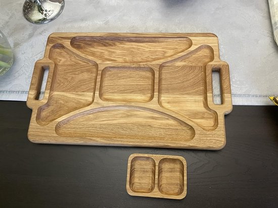 Rectangular Wooden Serving Platter with Split Compartments and ...