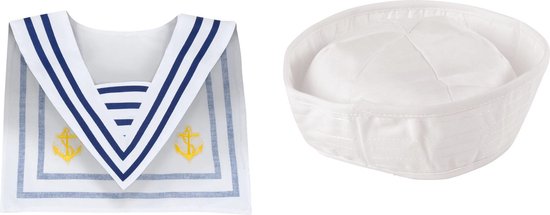 Carnaval verkleed Matrozen hoedje - wit/blauw - met matrozen kraag ...