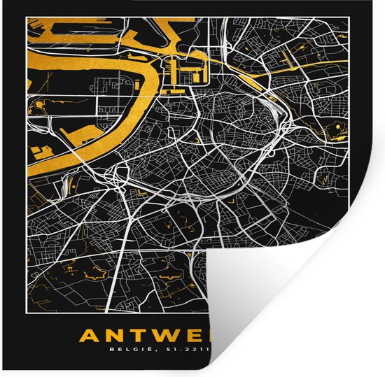 Stickers muraux - Anvers - Plan de la ville - Carte - Or - Carte ...