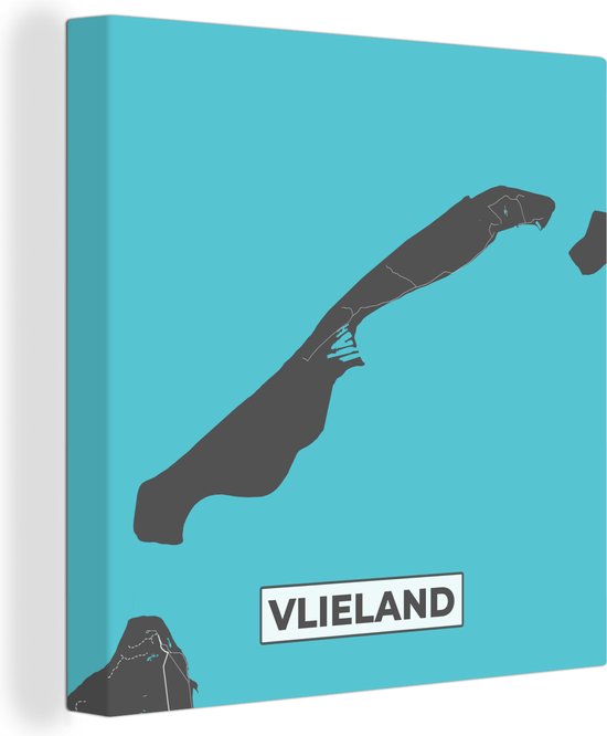 Canvas Schilderij Kaart - Vlieland - Eiland - Stadskaart - Plattegrond ...