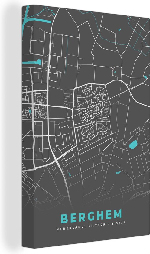 Canvas Schilderij Berghem - Blauw - Kaart - Plattegrond - Stadskaart ...