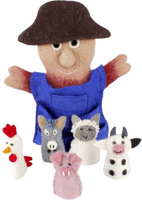 Vilten handpop boer met dieren 32cm | bol
