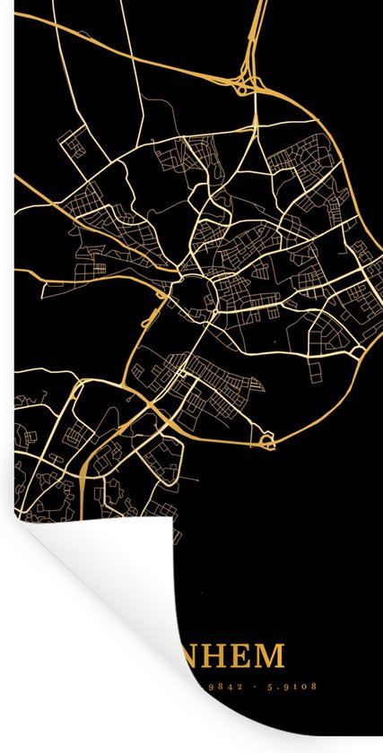 Muurstickers - Sticker Folie - Arnhem - Kaart - Goud - Zwart - 40x80 cm ...