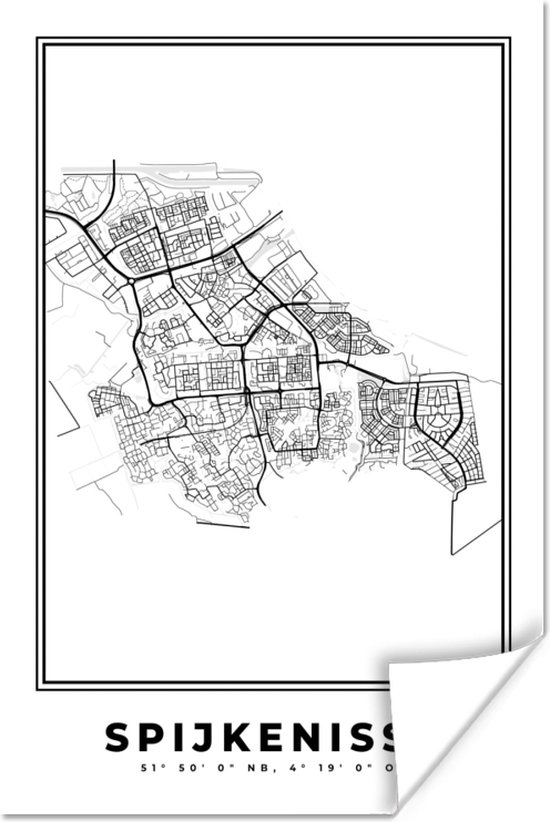 Poster Plattegrond – Spijkenisse – Zwart Wit – Stadskaart - Kaart ...