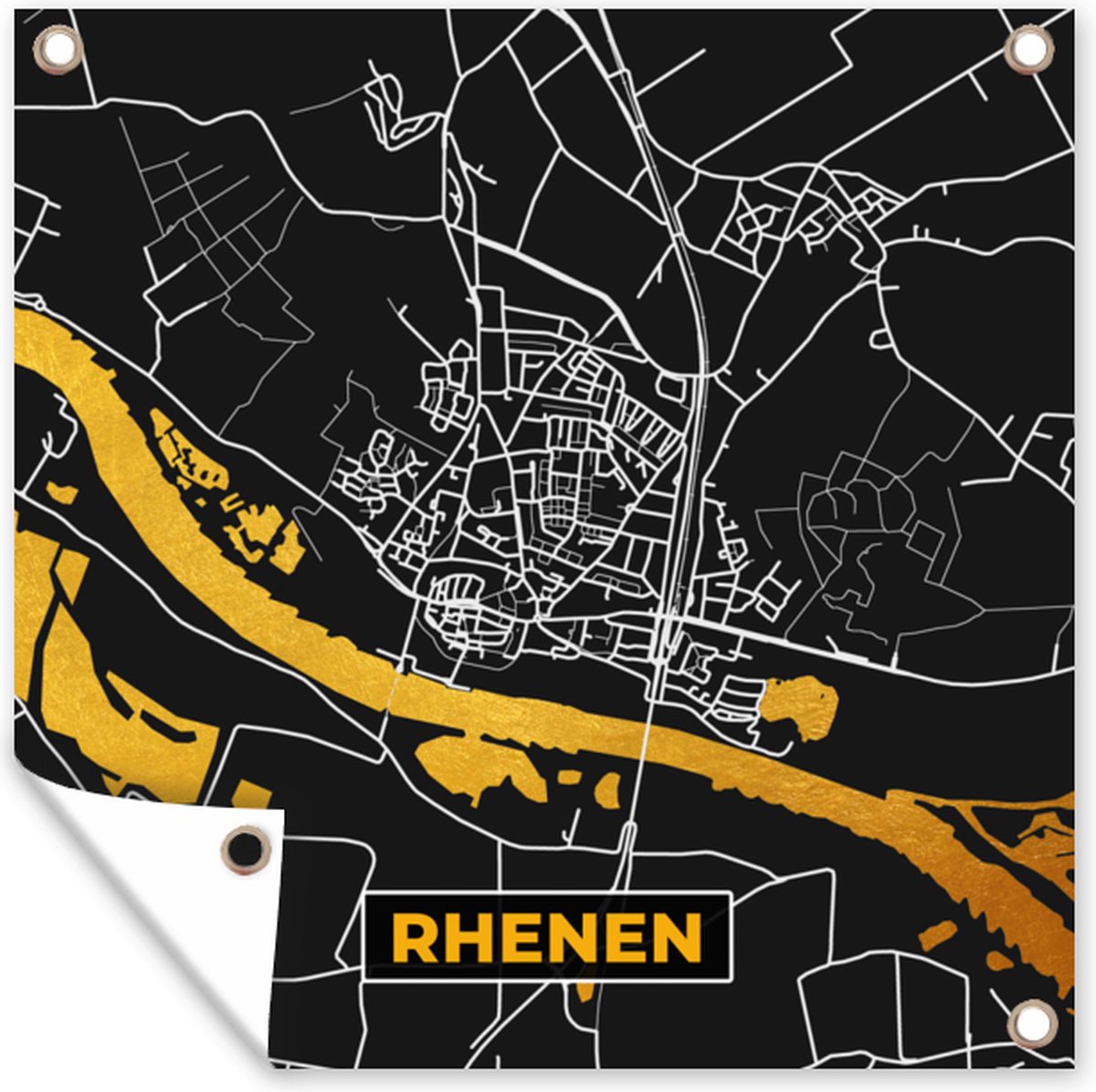 Tuin poster Rhenen - Stadskaart - Black and Gold - Kaart - Plattegrond ...