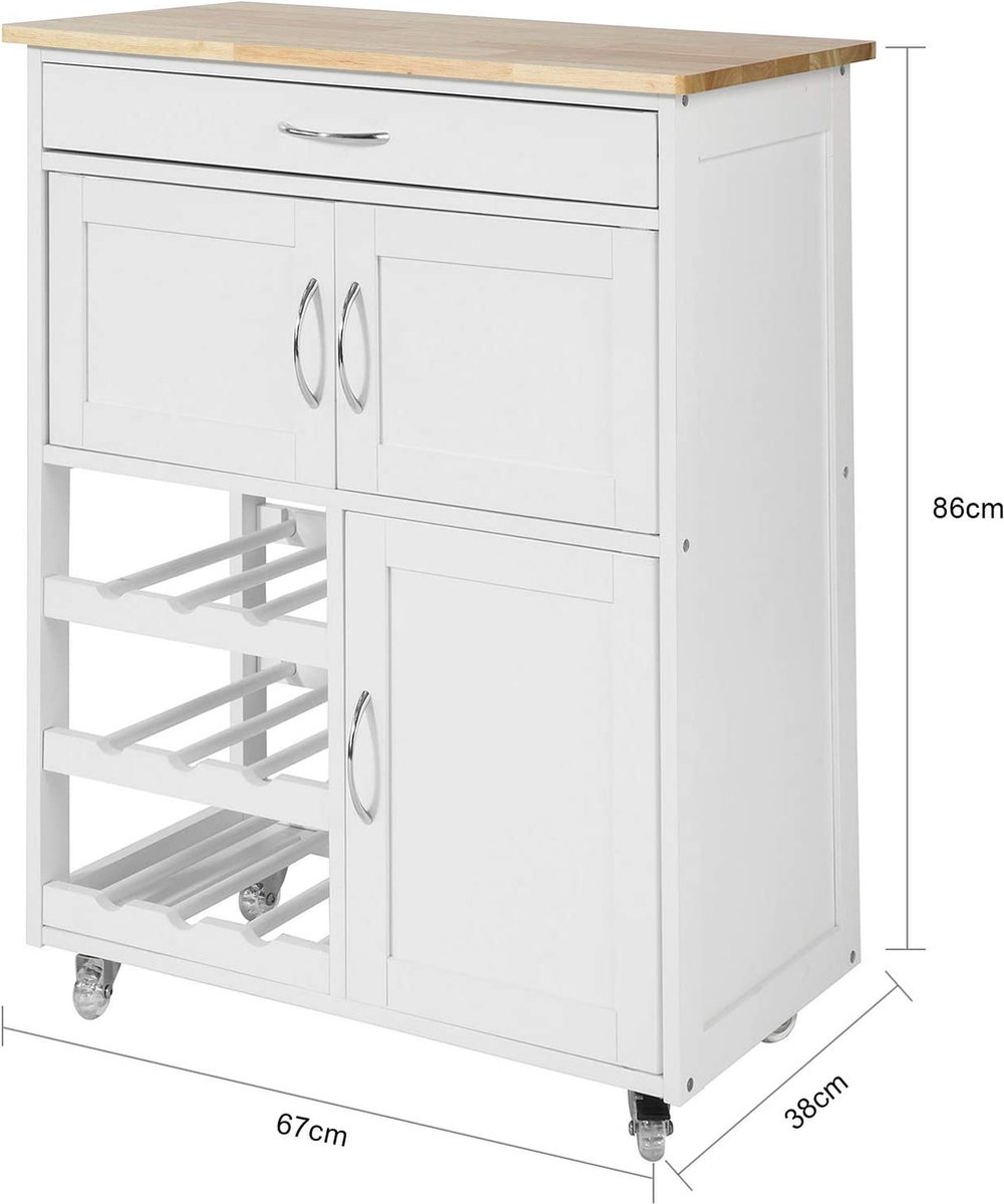 Mara Keukentrolley op Wielen - Keukenkast - Opbergtrolley - MDF - Wit ...