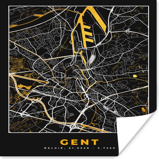 Poster Gent - Stadskaart - Plattegrond - Goud - Kaart - 50x50 cm | bol